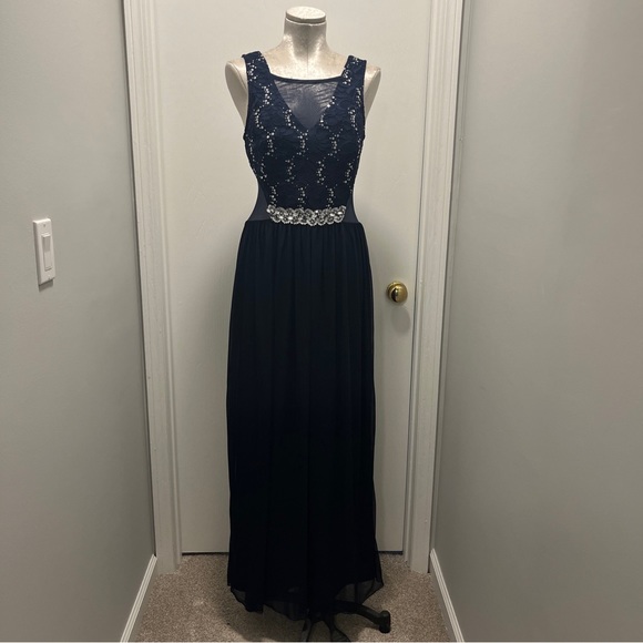 BCX | Dresses | Bcx Dress Womens 9 Navy Sleeveless Sequins Mesh Cutouts ...